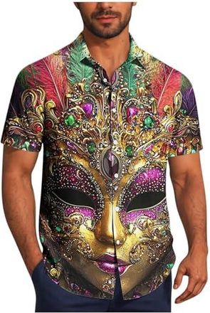 Generico Chemise de bowling vintage pour homme boutonn&eacute;e style hawa&iuml;en d&eacute;contract&eacute; Top &eacute;t&eacute; Coupe r&eacute;guli&egrave;re Chemise homme &agrave; manches longues pour carnaval et f&ecirc;t