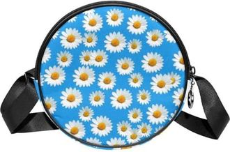 Generic Sac &agrave; bandouli&egrave;re rond pour femme, marguerites, fleurs, petit sac &agrave; bandouli&egrave;re avec fermeture &eacute;clair, bretelles r&eacute;glables, sac &agrave; main rond d&eacute;contract