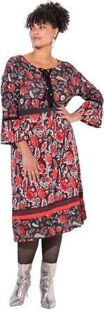 Miamoda Damen gro&szlig;e Gr&ouml;&szlig;en &Uuml;bergr&ouml;&szlig;en Plus Size Jerseykleid, Musterstreifen, 3/4-&Auml;rmel mit Volant rot 46 836341535-46