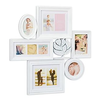 Relaxdays Bilderrahmen, Collage 6 Rahmen, Galerierahmen für 10 Fotos, Fotocollage Familie, HxB: 70,5 x 70,5 cm, weiß