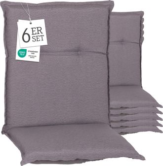 Beo Turin Niedriglehner Gartenstuhlauflagen 6er Set | Waschbar bei 30 Grad | Atmungsaktiv & UV-beständig | Made in EU | Öko-Tex Standard | Hellgrau | Sitz