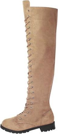 Generic Bottes Hautes Femme Daim Lacets R&eacute;tro Bottes Genou Ave Chunky Talon Fermeture &Eacute;clair Semelle Antid&eacute;rapante Tendance Chaussures Femme D&eacute;contract&eacute;e 43