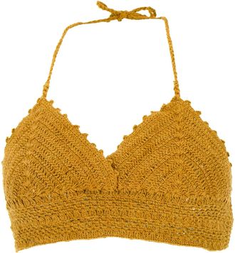 Guru Shop H&auml;keltop, Bikinitop, Strandtop, Hippie Bra - Mustard, Damen, Baumwolle
