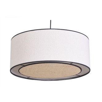 Miliboo Suspension cylindrique en tissu effet laine boucl&eacute;e blanc et rabane naturelle D50 cm TRAVES