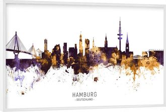 artboxONE Poster mit wei&szlig;em Rahmen 75x50 cm St&auml;dte/Hamburg Hamburg Skyline PurpleGold - Bild Hamburg