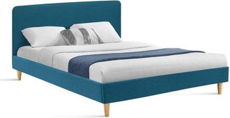 IDMarket Lit double scandinave BALTA avec tête de lit et sommier 160 x 200 cm tissu bleu canard