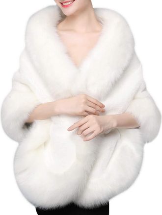 Amosfun Kunstpelz Schal Braut Hochzeit Pelz Wraps Und Bolero Achselzucken Pelzkragen Schal f&uuml;r Frauen Abendgesellschaft (Wei&szlig;)