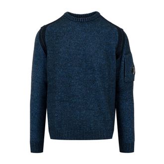 C.P. Company Fleece Knit Rundhals-Pullover mit Lens - - Knitwear - Herren - Blau - S
