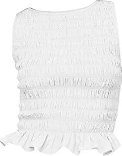 Generic Débardeur noir pour femme, petit caraco moulant sans manches, débardeur court à volants pour fête, yoga, gym, sport, été 2025, blanc, S