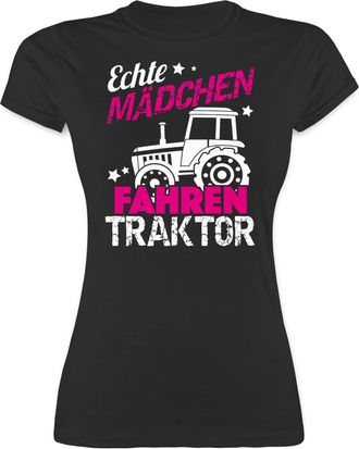 Shirtracer Shirt Damen - Traktoren - Echte M&auml;dchen Fahren Traktor - L - Schwarz - trecker spr&uuml;che aufn t-Shirt Landwirt Fahrer t-Shirts Tshirt Landwirtschaft Fra