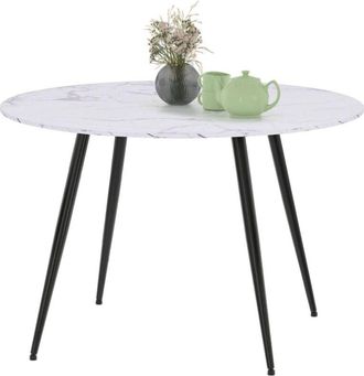 IDMarket Idmarket - Runder Esstisch amelia 4 Personen Marmoreffekt weiß alaska Metallbeine schwarz 110 cm