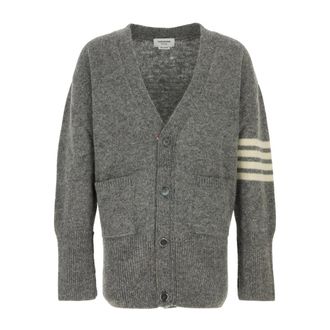 Thom Browne Cardigan en maille &agrave; col en V- coupe exag&eacute;r&eacute;e - Homme - Pulls - Gris - Taille: L