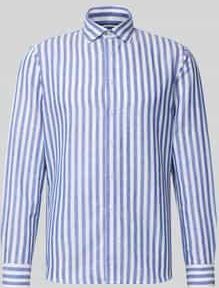 Jake*s Slim Fit Business-Hemd aus Leinen-Mix mit Kentkragen