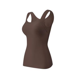 Generic D&eacute;bardeur gainant &agrave; col en U pour femme avec soutien-gorge int&eacute;gr&eacute;, haut extensible sans manches, coupe ajust&eacute;e, haut dentra&icirc;nement, 2 pi&egrave;ces - caf&eacute;, 