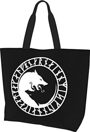 AOOEDM Viking Norse Wolf Garden Ladies Canvas Tote Sac &agrave; provisions r&eacute;utilisable