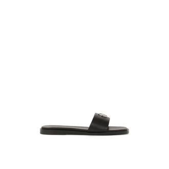 Kazar Schwarze Leder-Zehentrenner mit silbernem Monogramm - - Shoes - Damen - Schwarzk - 38 EU