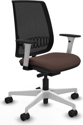 Piqueras y Crespo Drehbarer B&uuml;rostuhl ohne Rollen mit wei&szlig;en und schwarzen Armlehnen, h&ouml;henverstellbare Lendenwirbelst&uuml;tze, ausgestattet mit Syncro/Traslack. Schwarz/Du