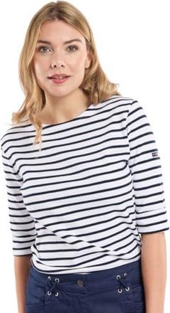 Armor Lux Femme Marinière Cancale T-shirt, Blanc/Rich Navy, S EU
