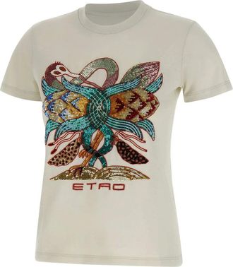 Etro Femme, Tops, Blanc, Taille: 40 FR T-shirt en coton avec broderie