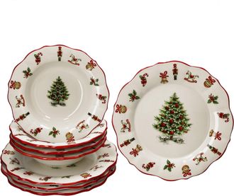 MamboCat Maestro Natale 8tlg Tafelservice I italienisches Keramik-Geschirr f&uuml;r 4 Personen mit Weihnachtsdekor I 4x tiefe Suppenteller & 4x flache Speiseteller 