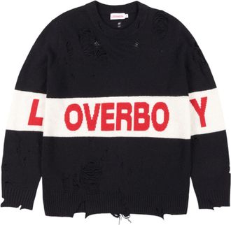 Charles Jeffrey Loverboy Distressed-Pullover mit Logo-Intarsie - Schwarz