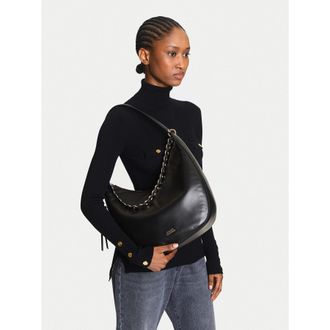 Tommy Hilfiger Handtasche Tommy Hilfiger Moon Leather Hobo AW0AW17468 Schwarz