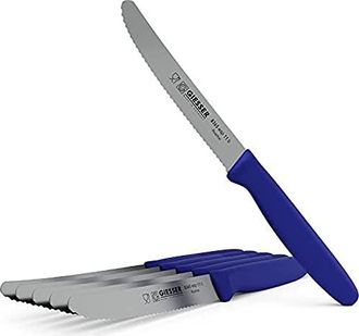 GIESSER seit 1776 - Made in Germany - Tomatenmesser 6er Set blau, Klinge 11 cm, rutschfest, kleines Universalmesser sp&uuml;lmaschinenfest, rostfrei