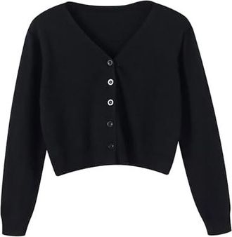 Generic Cardigan en tricot torsad&eacute; pour femme de petite taille, cardigan &agrave; col en V, veste grande veste, pull tricot&eacute; de couleur unie, cardigan long en coton 