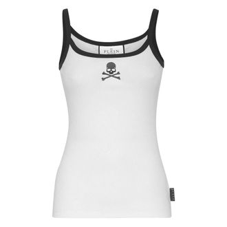 Philipp Plein Femme, Tops, Blanc, Taille: 42 FR Tank Top Skull&Bones