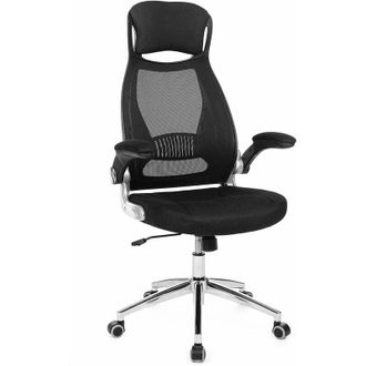 Songmics Chaise de Bureau, Fauteuil Pivotant, Si&egrave;ge avec Accoudoirs Rabattables, Appui-T&ecirc;te et Support Lombaire, Noir