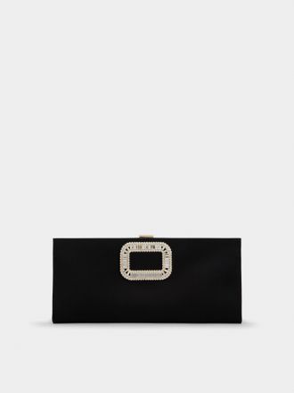 Roger Vivier Pochette Boucle Pilgrim en Satin, NOIR, - Bags