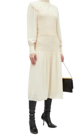 Proenza Schouler Cream Shirred Midi Dress Size S