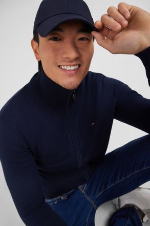 Eden Park Cardigan Bleu Marine Zippé En Coton