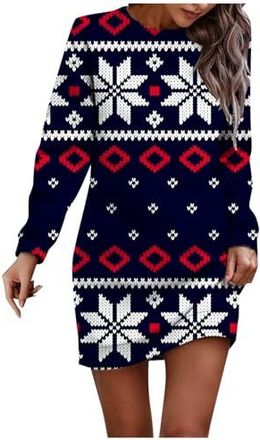 Generico Robe de cocktail à manches longues avec paillettes pour femme, bleu foncé, Medium