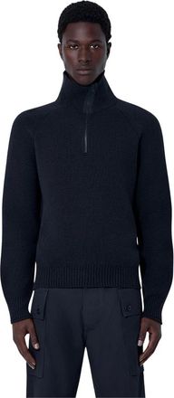 Margaret Howell Homme, Pulls, Noir, Taille: M Pull Zipp&eacute; en Laine &agrave; Col Montant
