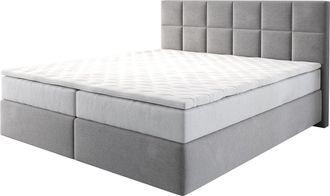 DELIFE Boxspringbett Dream-Fine Mikrofaser Grau 180x200 cm mit TFK Matratze und Visco Topper