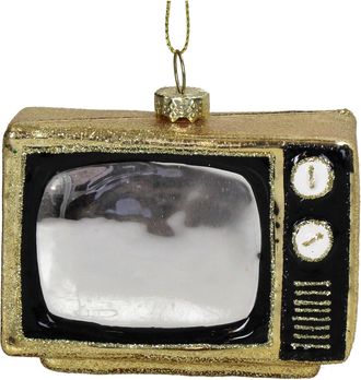 HD Collection Christbaumschmuck Glas 9,5cm - Retro Fernseher Aufhängen - Weihnachtsbaum Anhänger für Weihnachten - Christbaumanhänger & Weihnachtsbaumschmuck - Gold
