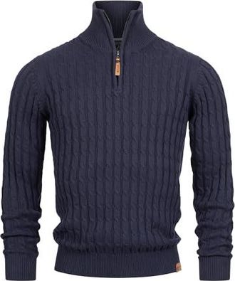 Indicode Hommes INHector Knit Sweater | Pull en Tricot avec col Montant et Fermeture &eacute;clair Dark Navy L