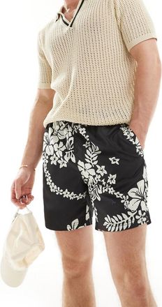 Superdry Short de bain 17 pouces &agrave; imprim&eacute; hawa&iuml;en - Noir &eacute;cole de surf