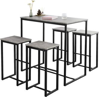 SoBuy Esstisch mit 4 Stühlen Küchentisch Bartisch Set Essgruppe platzsparender Stehtisch mit 4 Barhockern für Küche, Esszimmer & kleine Räume pflegeleicht G