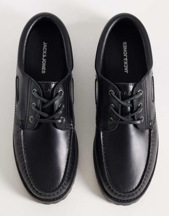 Jack & Jones Chaussures bateau en cuir - Noir