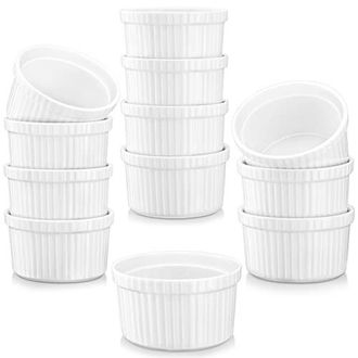 Malacasa S&eacute;rie Ramekin Dish, Lot 12pcs Mini Ramequin Terrines Moule &agrave; P&acirc;tisserie Souffl&eacute; Cr&egrave;me Brul&eacute;e Cupcake Muffin Bols Snack en Porcelaine 2,75/7x7x4cm