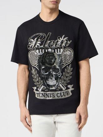 Philipp Plein Tennis Club Baumwoll-T-Shirt von mit Strass-Totenkopf und Stickerei