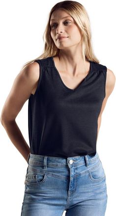 Street One Damen A321617 Top mit Stickerei, deep Blue, 46