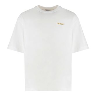 Off-white Homme, Tops, Blanc, Taille: 2XL T-shirt col rond c&ocirc;tel&eacute; en coton