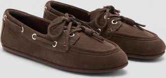 Mango Chaussures bateau cuir &agrave; lacets chocolat - Femme - 35 - MANGO