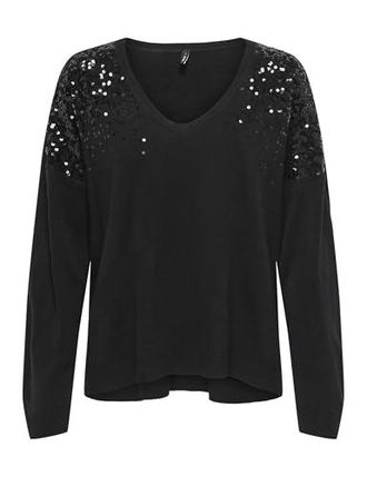 Only Pull Hiver Starry Black Black Sequins S