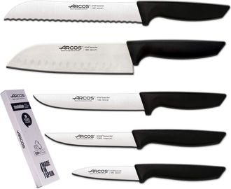 Arcos Professionelles K&uuml;chenmesser-Set | Professionelle K&uuml;chenmesser | Edelstahlmesser mit schwarzem Griff | K&uuml;chenutensilien | Japanisches Santoku Messer |