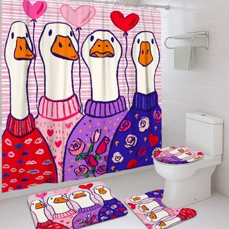 Generic Duschvorhang-Set mit G&auml;nsemotiv, verspieltes fantasievolles Herz, Valentinstag, Pfirsichfarben, Polyester, wasserdichtes Badezimmertuch, Duschvorhang 