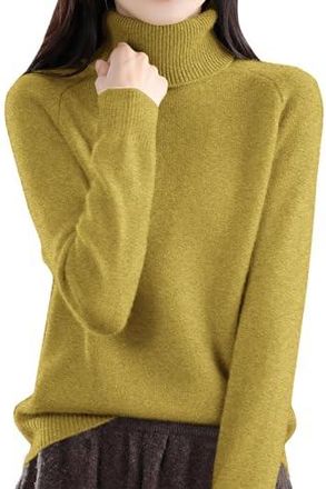Generic Pull en tricot &agrave; col roul&eacute; pour femme - Pull dhiver chaud &agrave; manches longues - Pull d&eacute;contract&eacute; &agrave; col roul&eacute; pour femme, jaune, 5XL